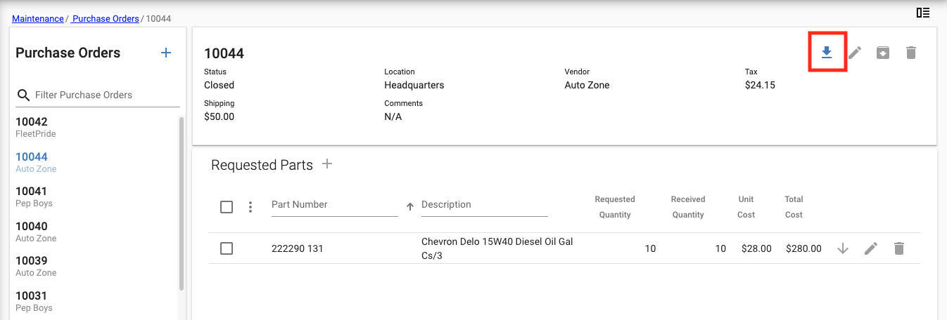 View, Create, Export, and Manage Part Purchase Orders