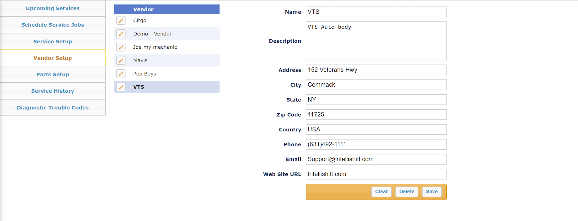 Vehicle Service: Vendor Setup